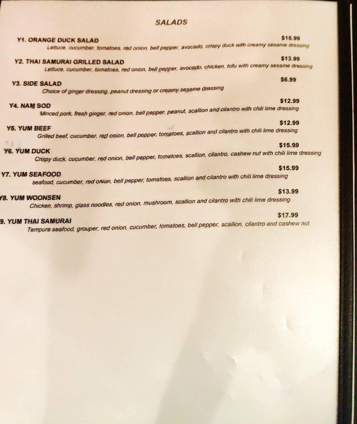 Menu at Thai Samurai Restaurant, New Port Richey, Little Rd