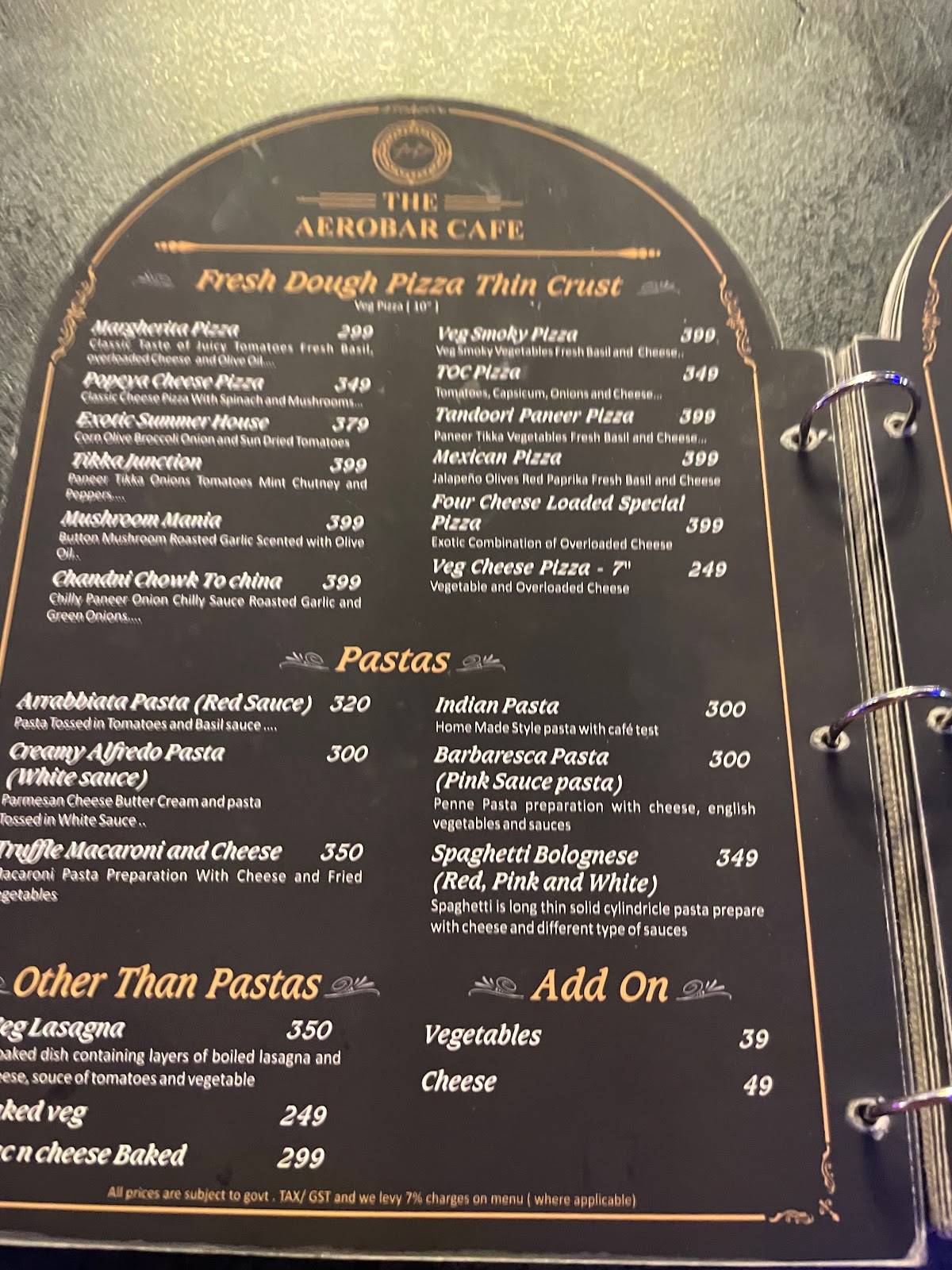 Menu at The Aerobar Cafe, Indore