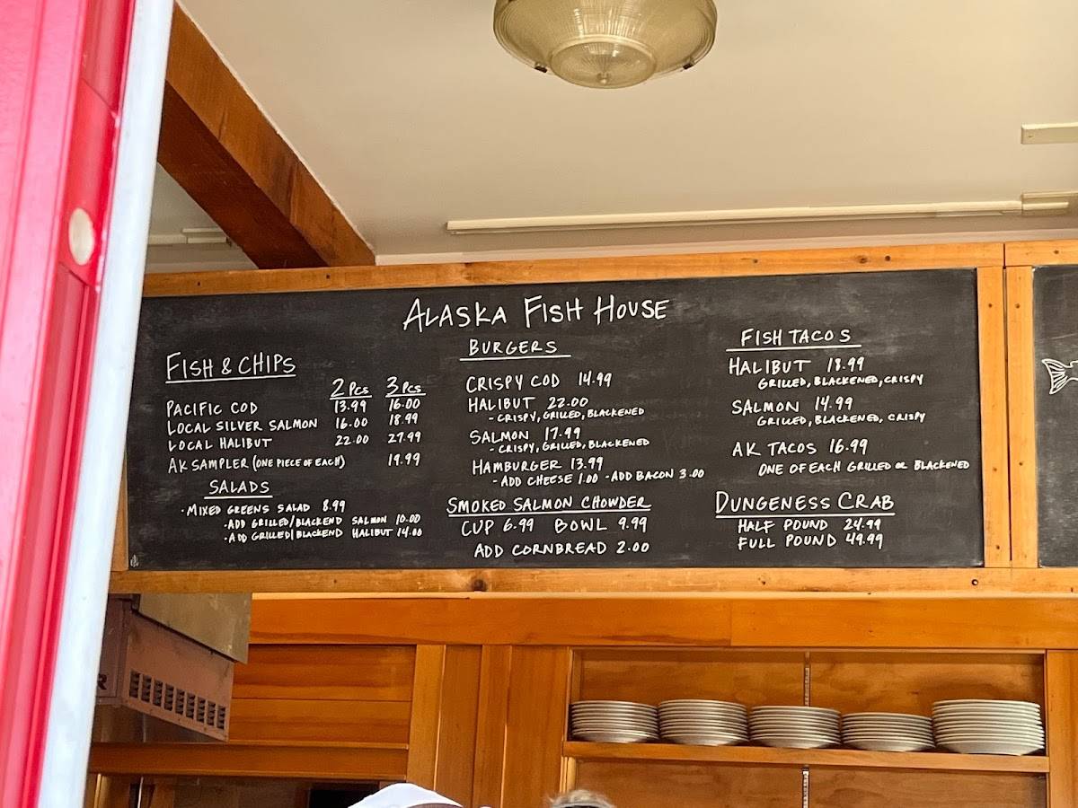 Menu at The Alaska Fish House restaurant, Ketchikan, 3 Salmon Landing