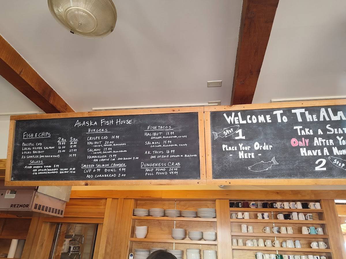 Menu at The Alaska Fish House restaurant, Ketchikan, 3 Salmon Landing