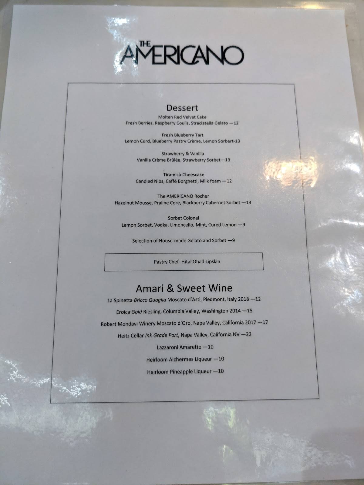 Menu at The Americano Restaurant, Scottsdale