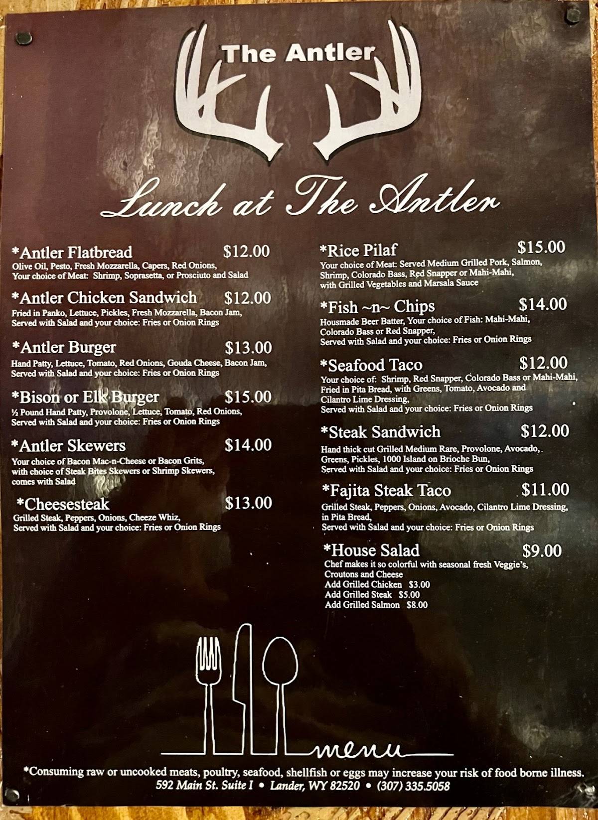 Menu at The Antler Restaurant and Bar, Lander