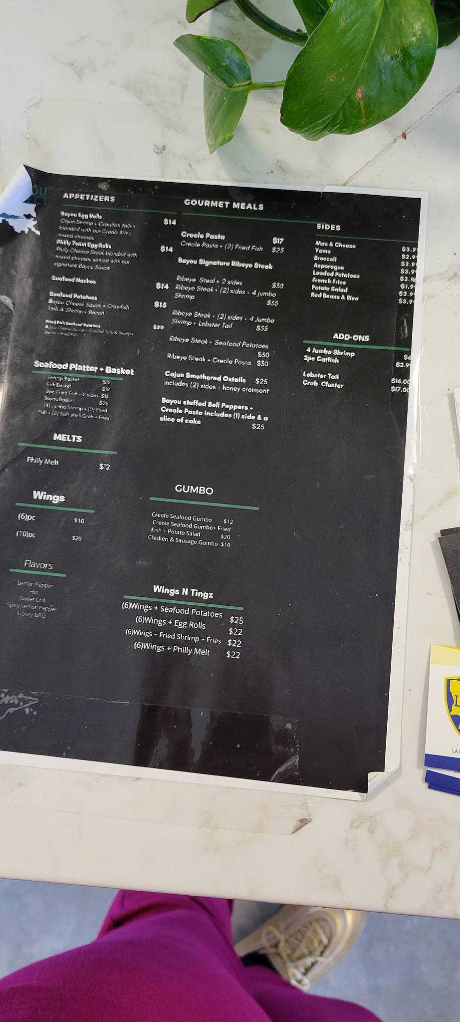 Menu at The Bayou Affect restaurant, Baton Rouge, 670 O'Neal Ln