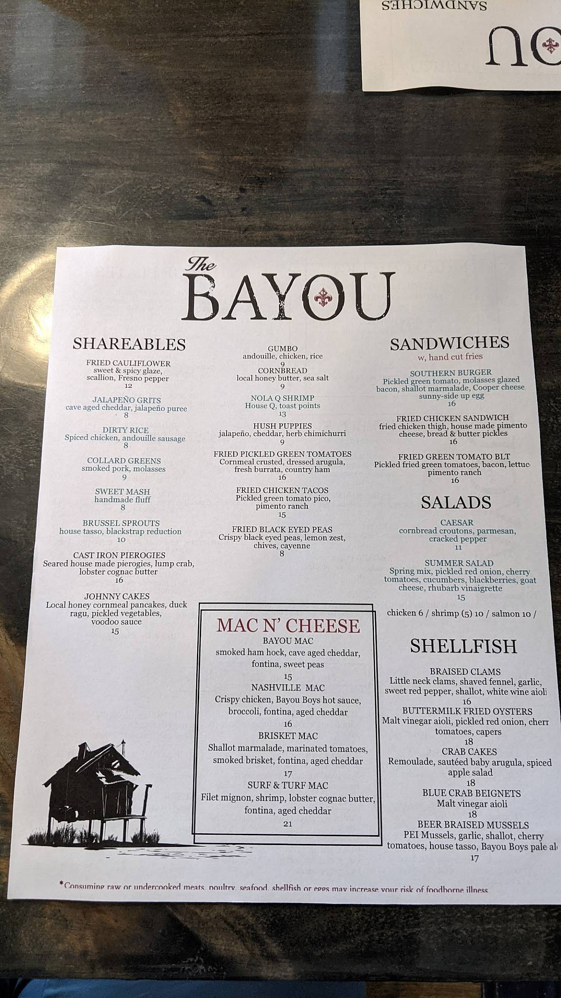 Menu at The Bayou Easton pub & bar, Easton