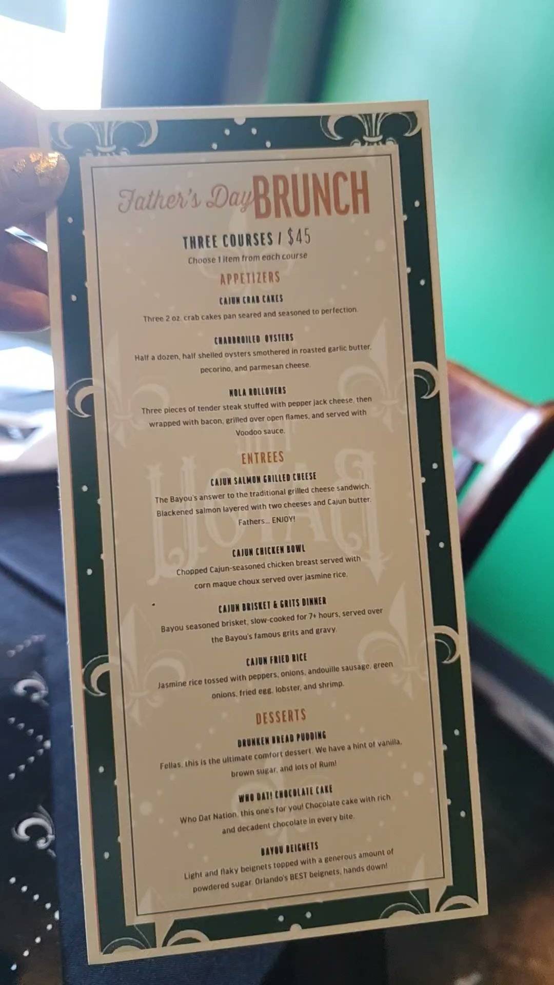 Menu at The Bayou Kitchen & Lounge restaurant, Longwood