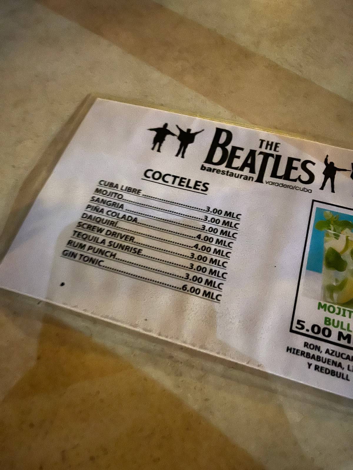 Menu at The Beatles Live Music Bar and Grill, Varadero