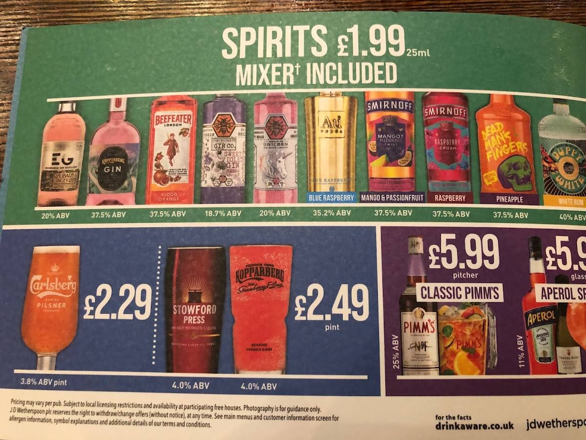 Menu at The Bell Hotel - JD Wetherspoon pub & bar, Norwich, 5 Orford Hill