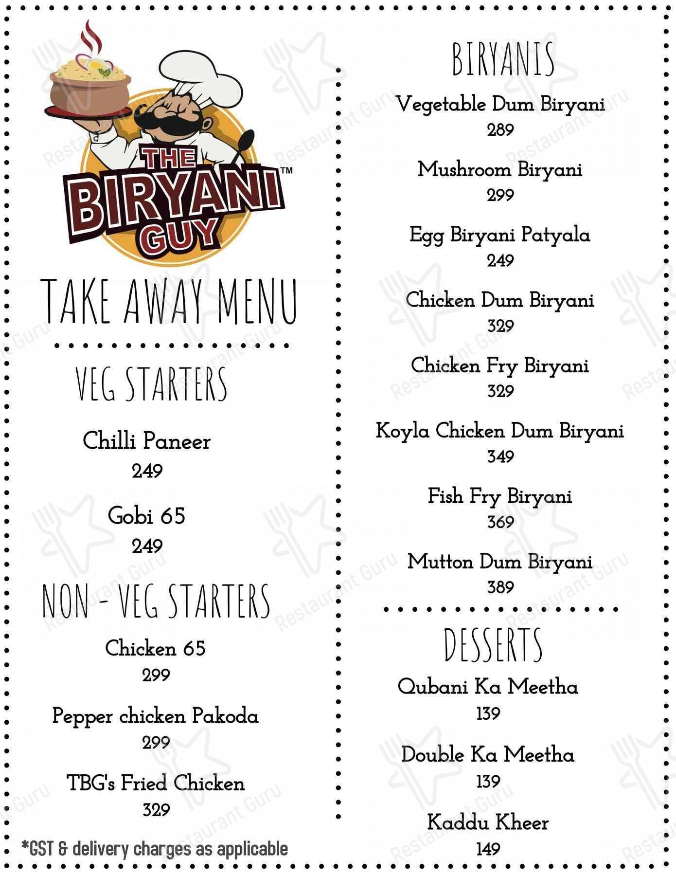 Menu at The Biryani Guy, Hyderabad