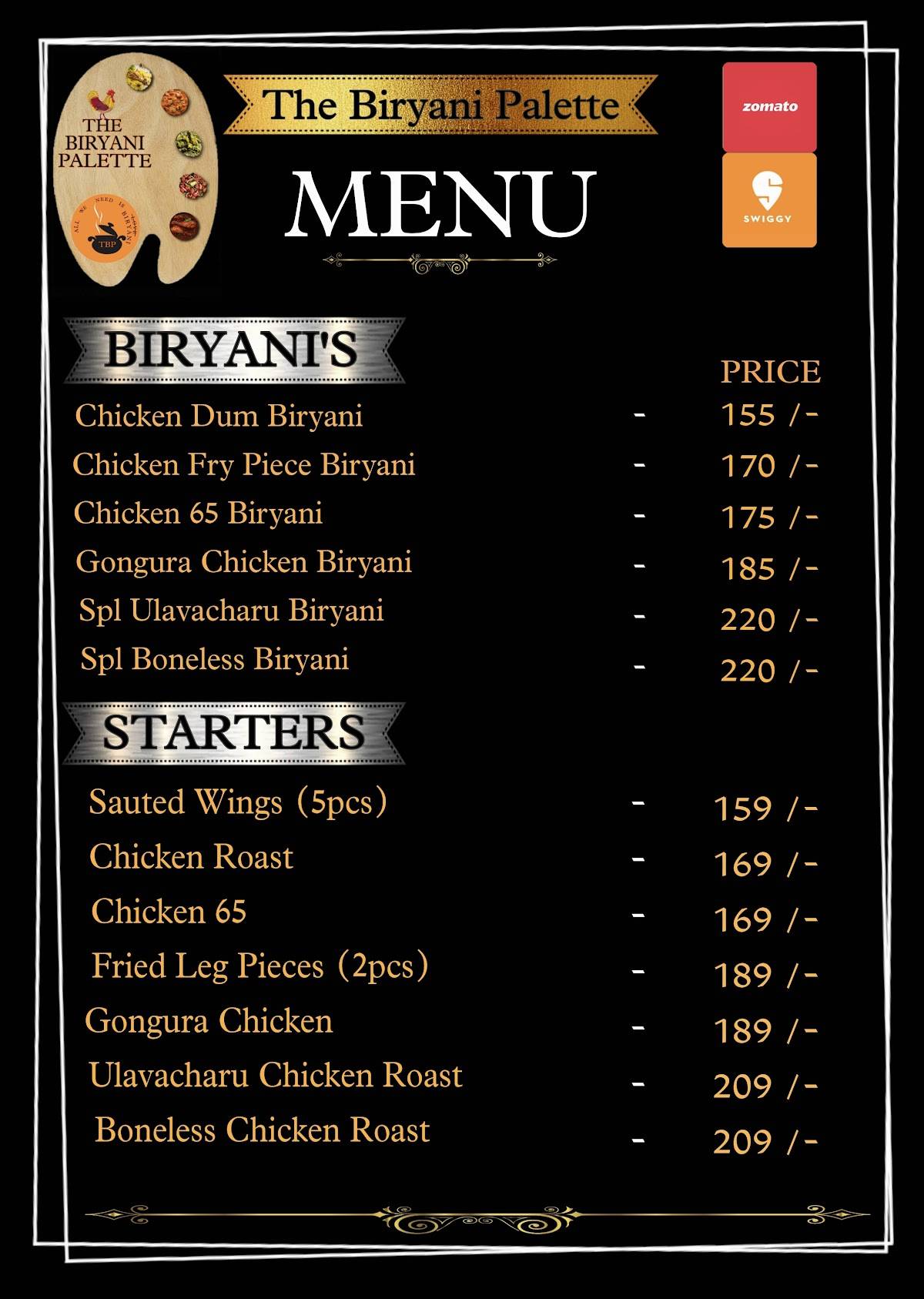 Menu at The Biryani Palette, Hyderabad