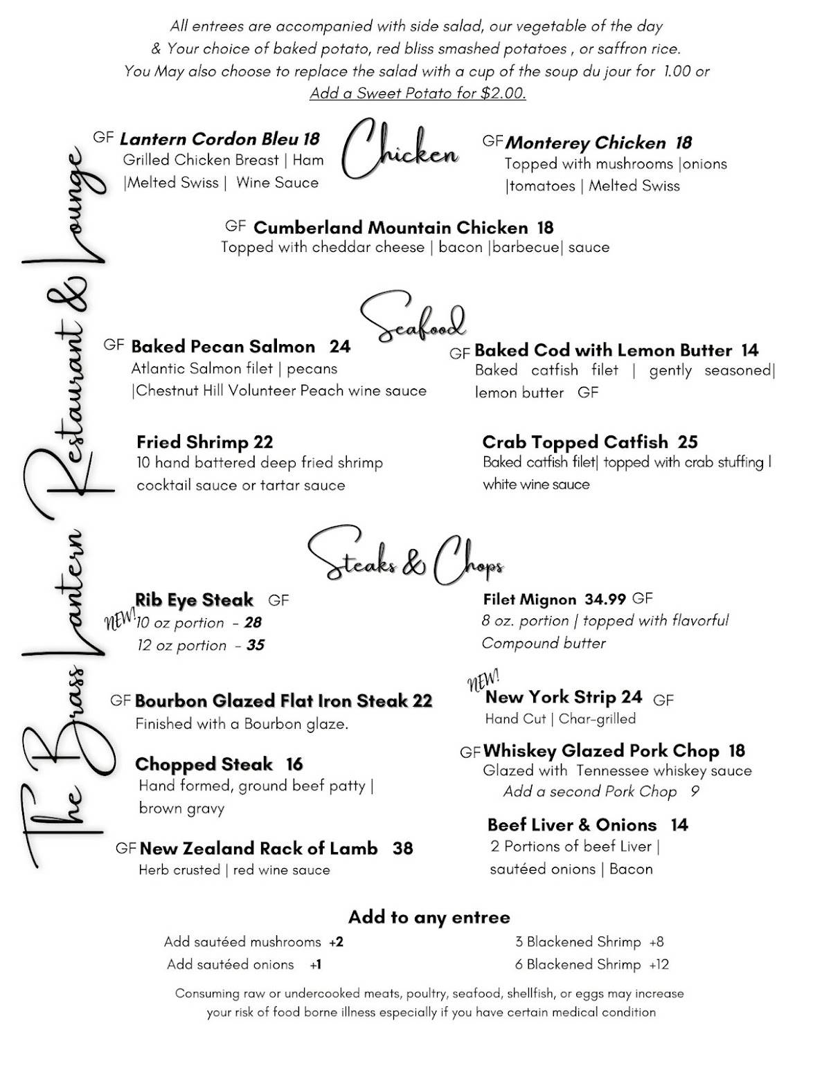 Menu at The Lantern Steakhouse & Pub, Crossville