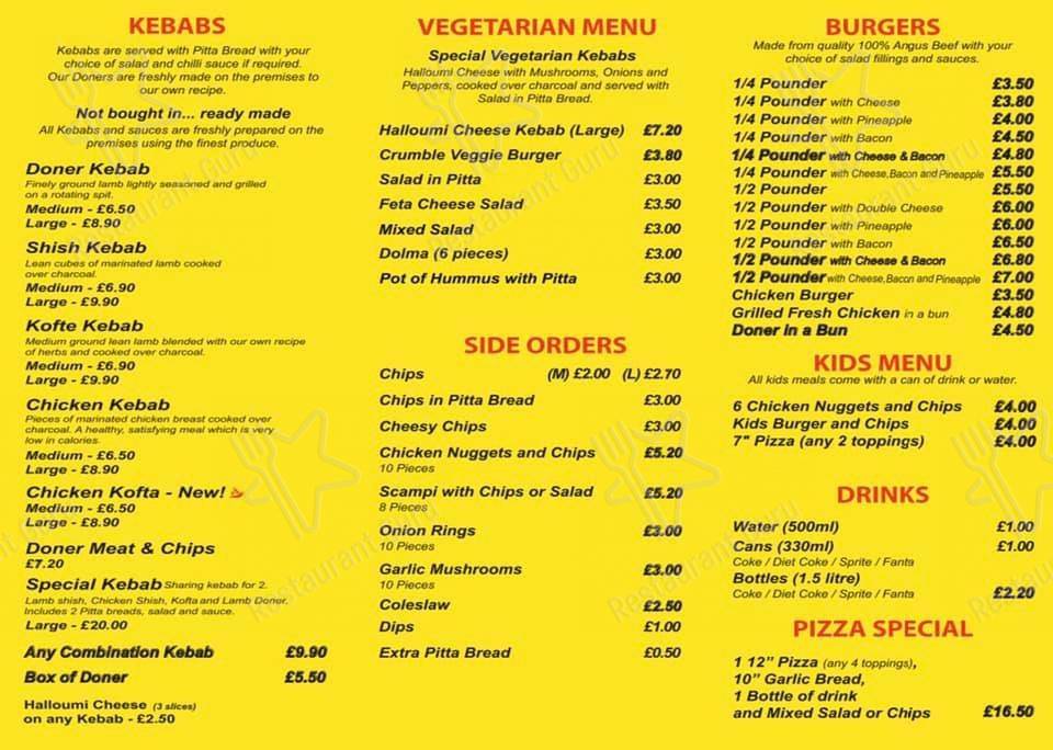 Menu at HULBRIDGE KING charcoal barbecue kebap Burgers Takeaway, Hockley