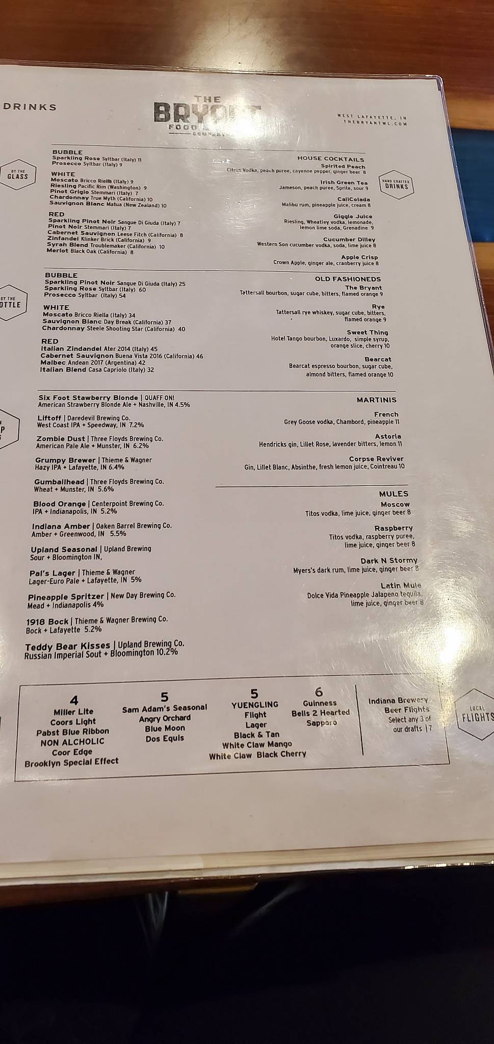 Menu at The Bryant pub & bar, West Lafayette, Sagamore Pkwy W