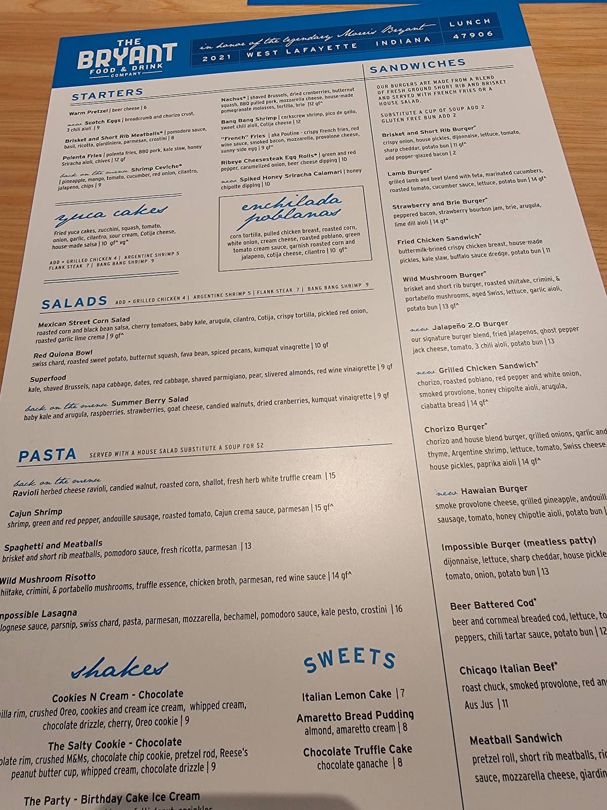Menu at The Bryant pub & bar, West Lafayette, Sagamore Pkwy W
