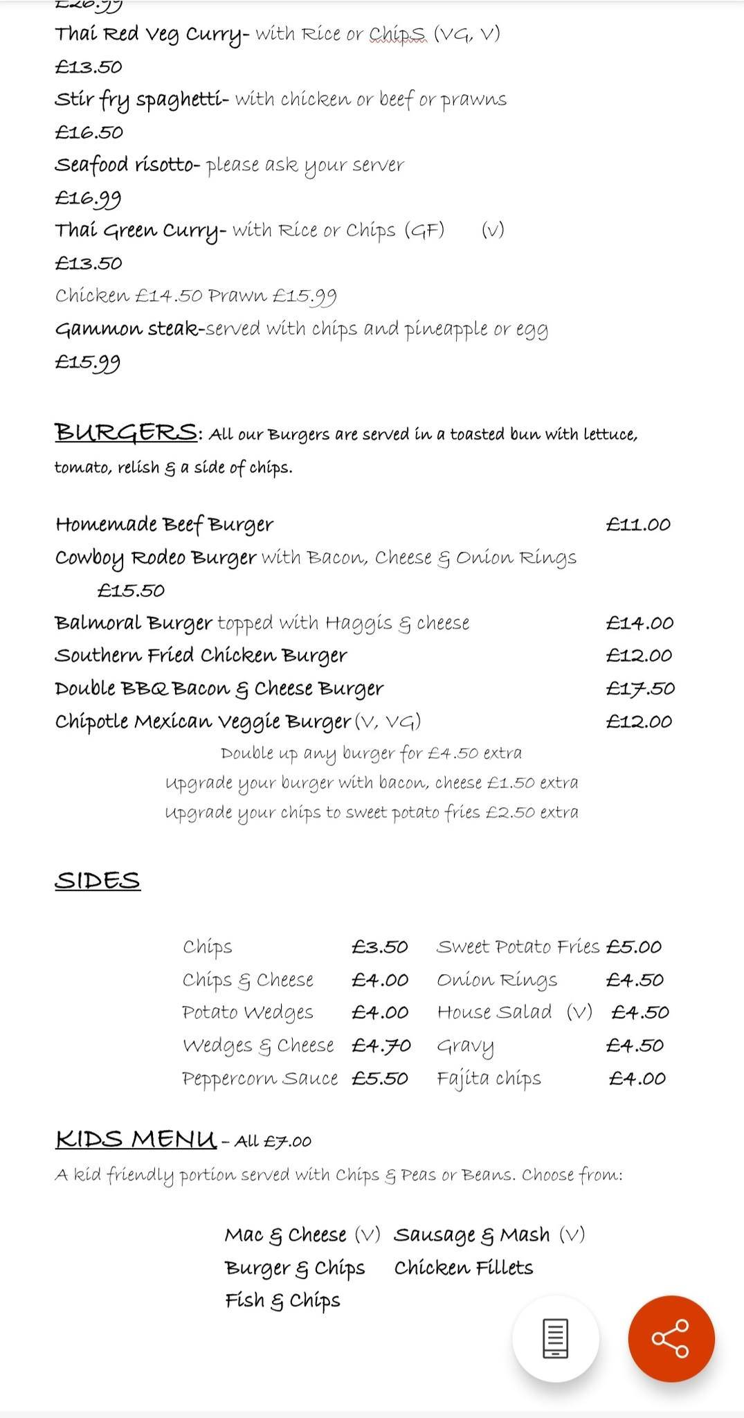 Menu at The Burnett Arms Hotel restaurant, Banchory