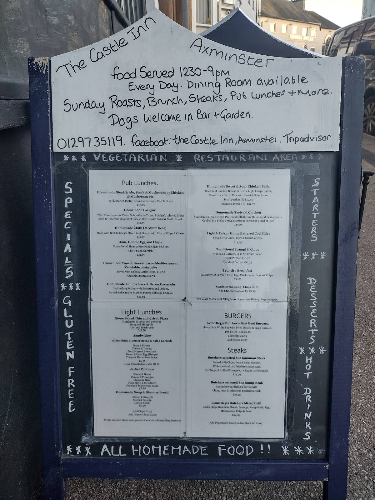 Menu at The Castle Inn pub & bar, Axminster
