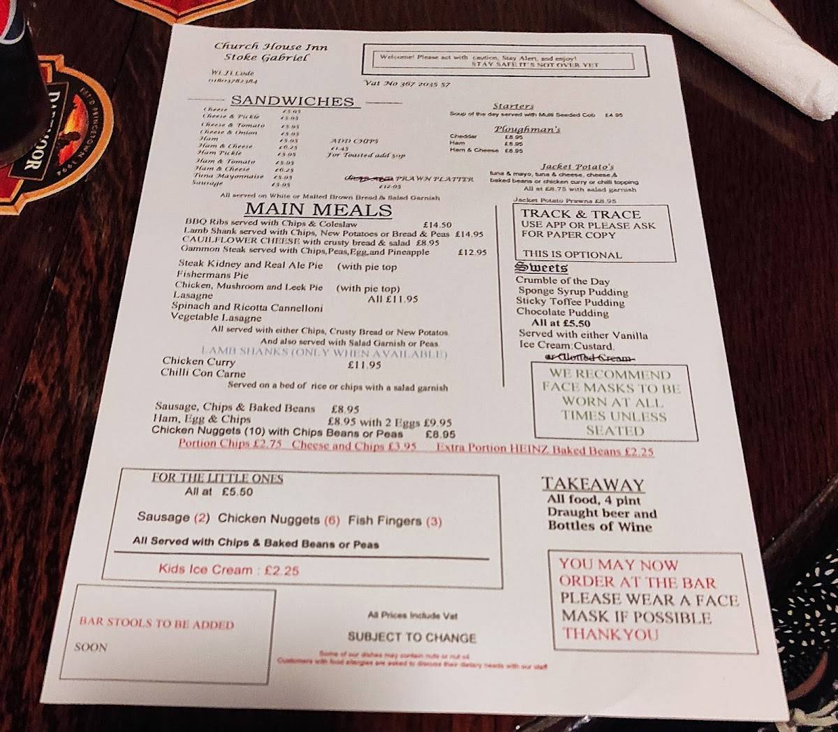 Menu at The Church House Inn pub & bar, Stoke Gabriel