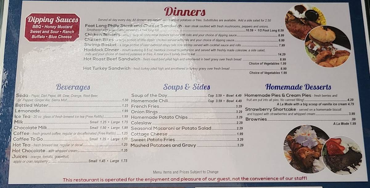 Menu at The Church Street Diner cafe, Carthage