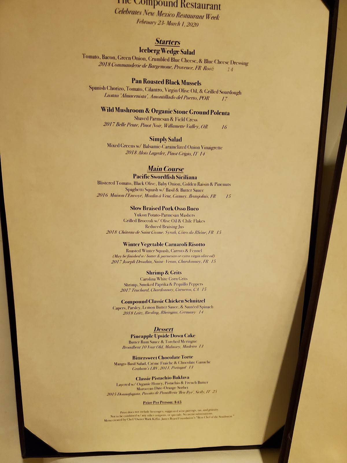 Menu at The Compound pub & bar, Santa Fe