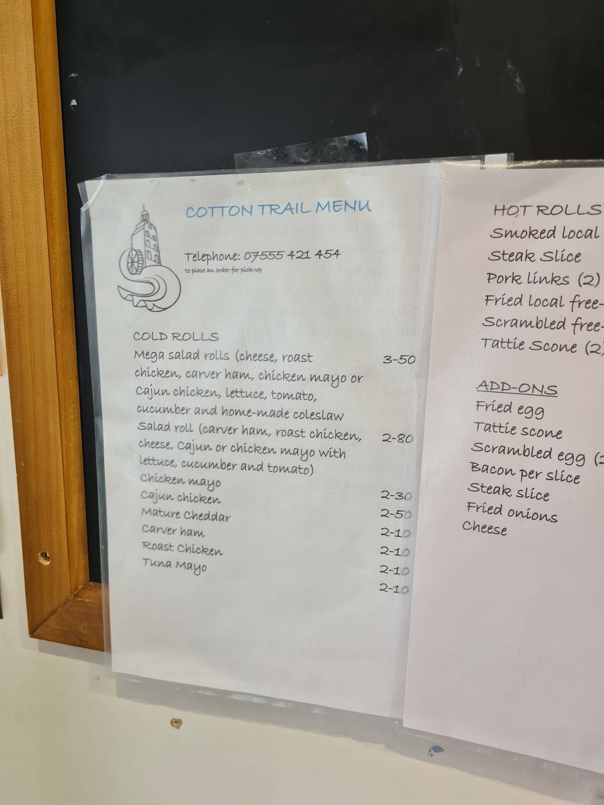 Menu at The Cotton Trail Cafe, Catrine