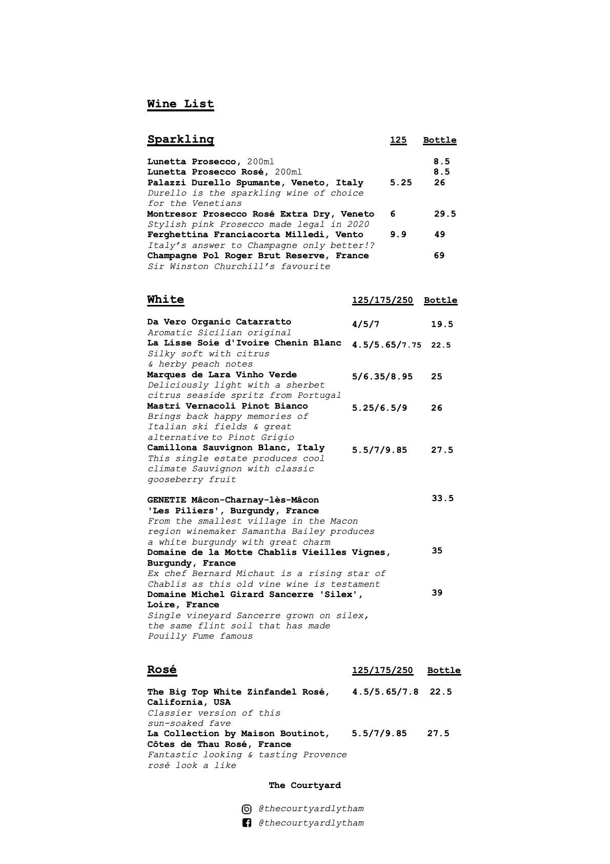 Menu at The Courtyard Lytham cafe, Lytham
