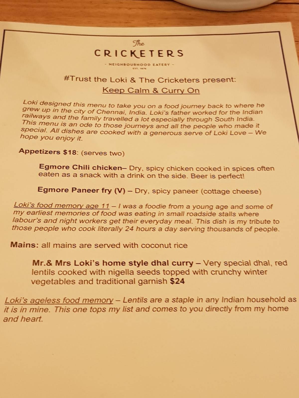 Menu at The Cricketers Port Melbourne pub & bar, Port Melbourne
