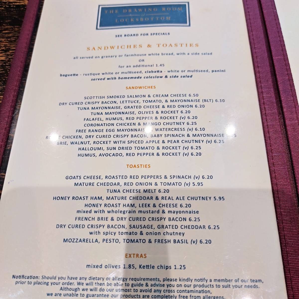Menu at The Drawing Room of Locksbottom cafe, Orpington, 405 Crofton Rd