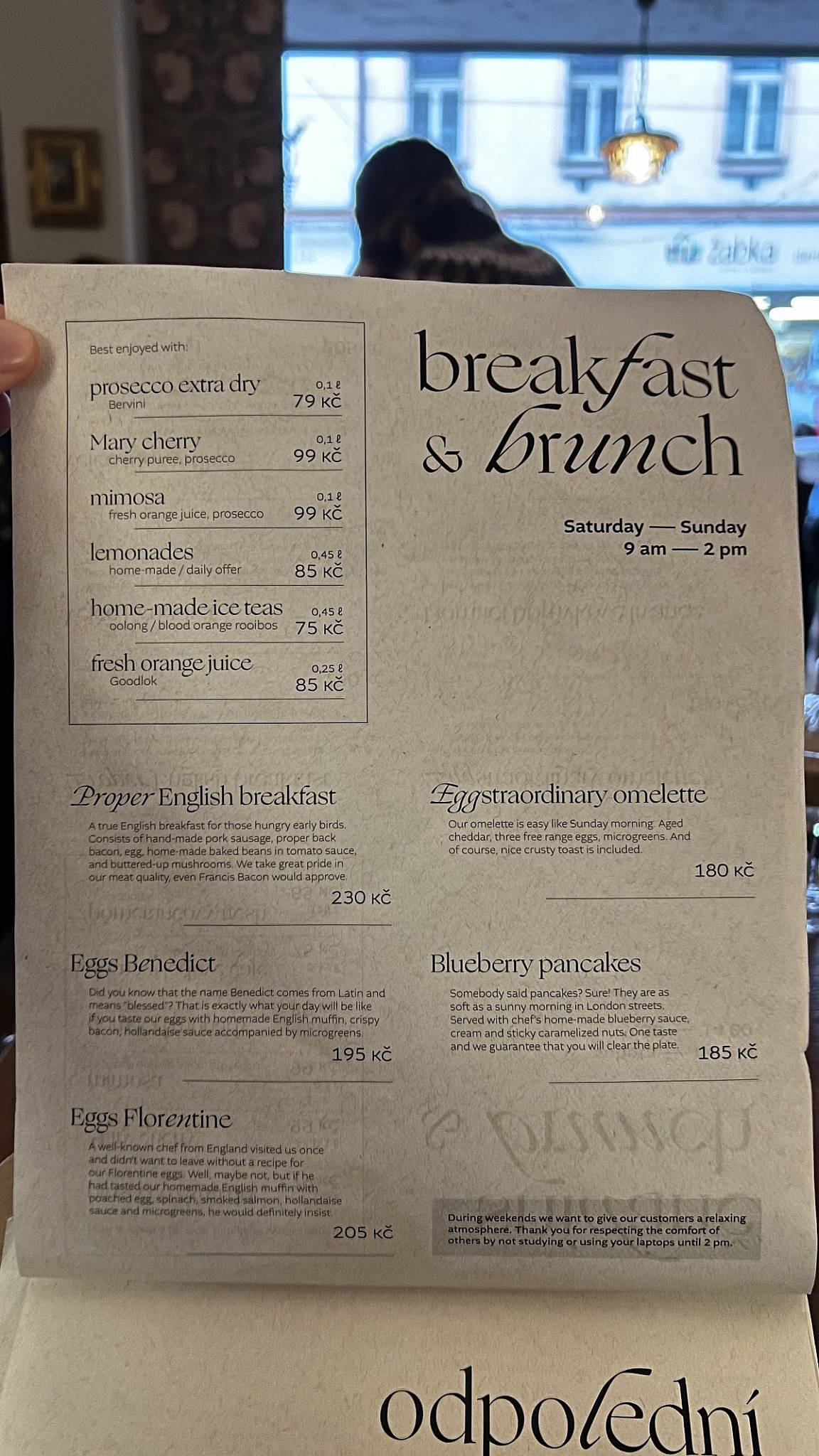 Menu at The FLAT cafe, Prague