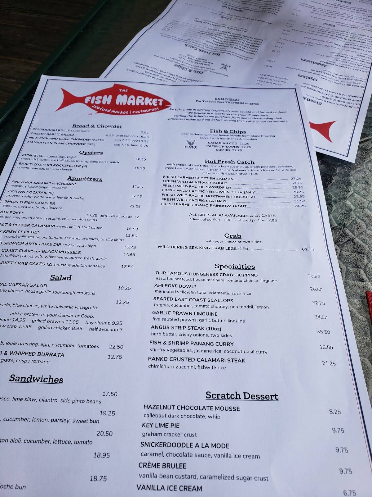 Menu at The Fish Market - San Diego restaurant, San Diego, 750 N Harbor Dr