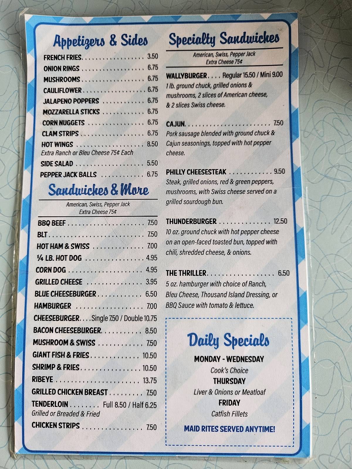 Menu at The Fort Diner restaurant, Fort Madison