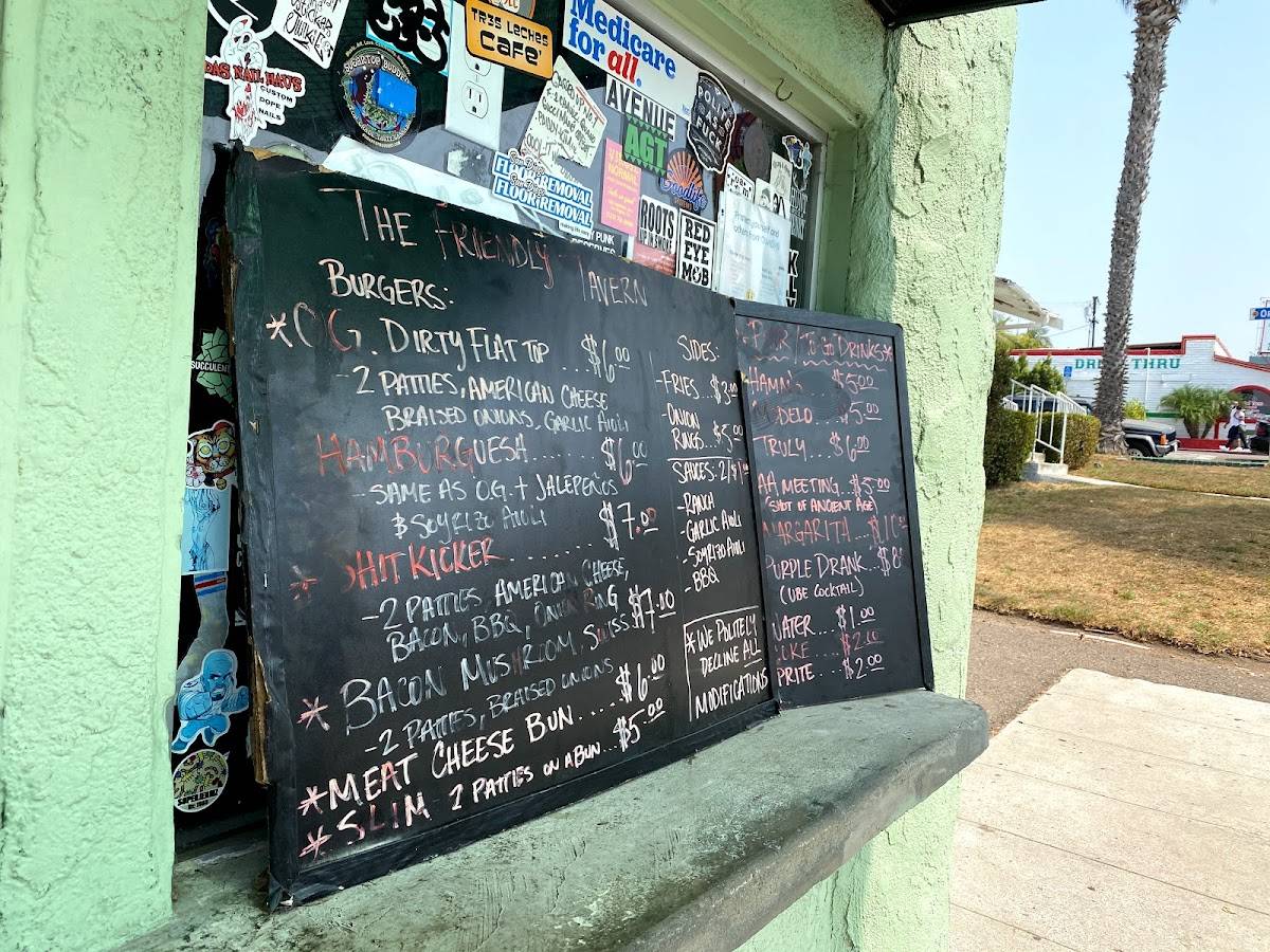 Menu at The Friendly Tavern restaurant, San Diego