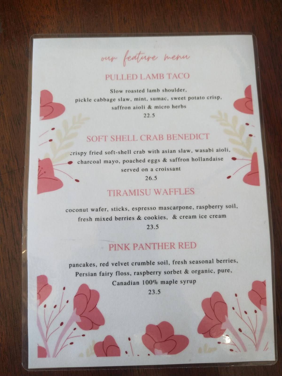 Menu at The Glass Den cafe, Coburg