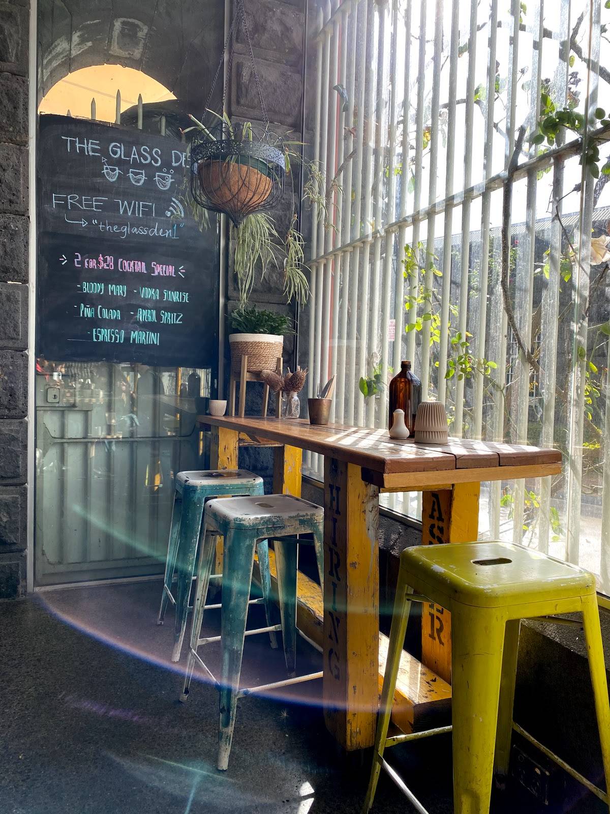 Menu at The Glass Den cafe, Coburg