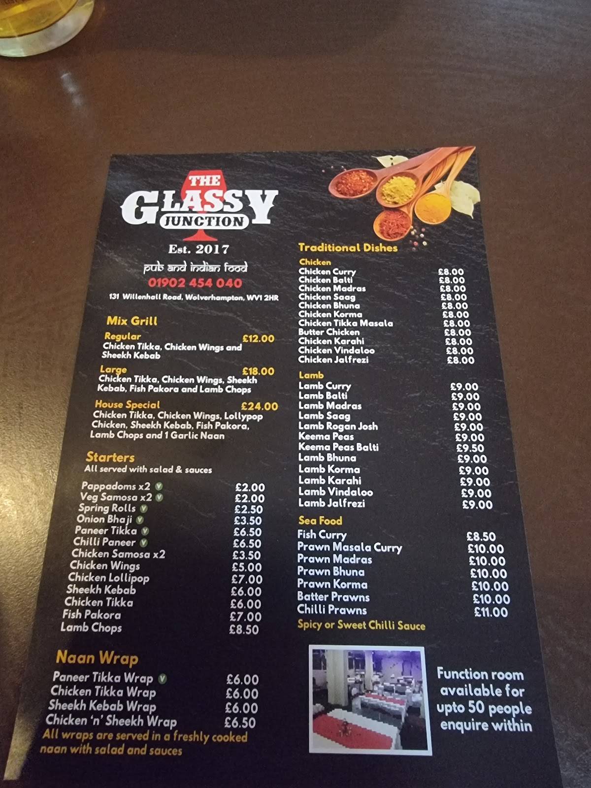 Menu at The Glassy Junction pub & bar, Wolverhampton, 131 Willenhall Rd