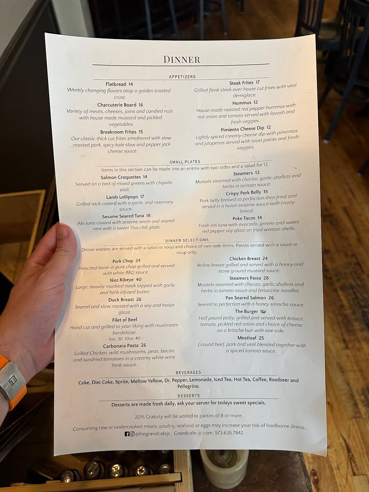 Menu at The Grand Cafe, Jefferson City