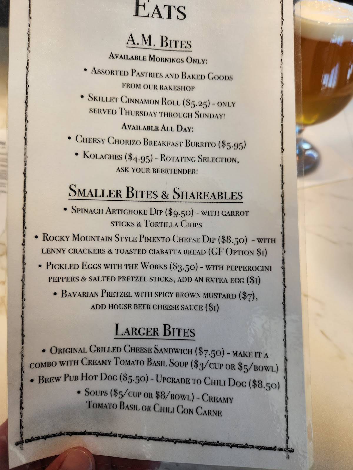 Menu at The HUB at Kinston, Loveland