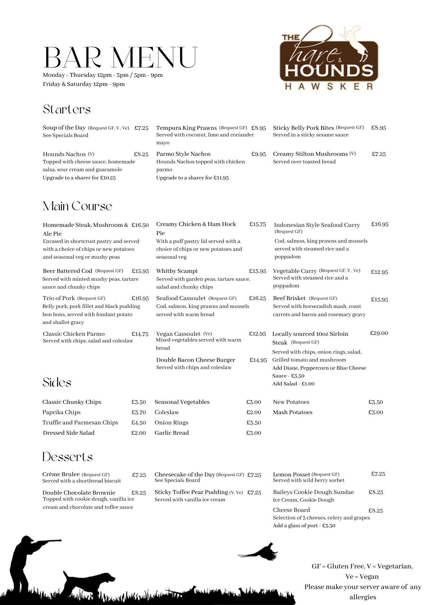 Menu at The Hare & Hounds pub & bar, Whitby