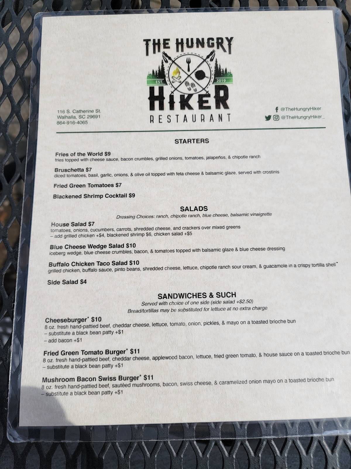 Menu at The Hungry Hiker Restaurant, Walhalla