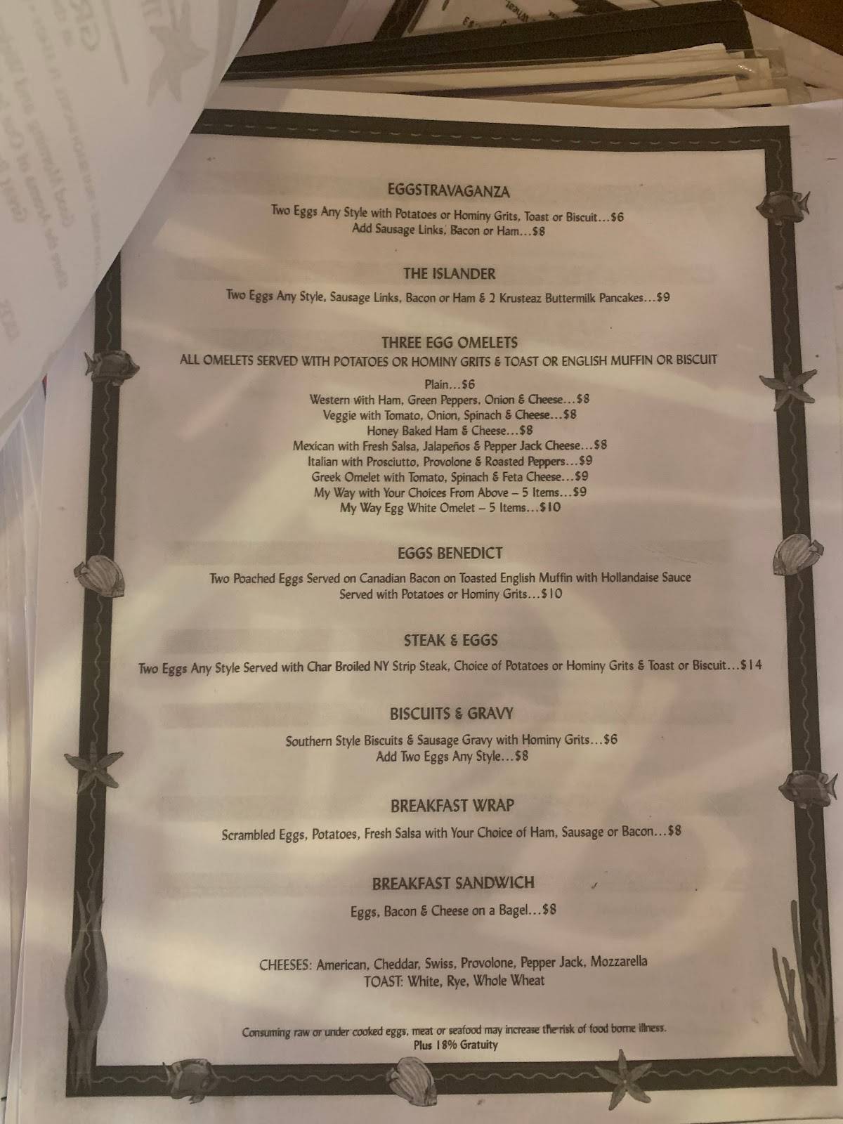 Menu at The Islander Grill and Tiki Bar, Palm Beach Shores
