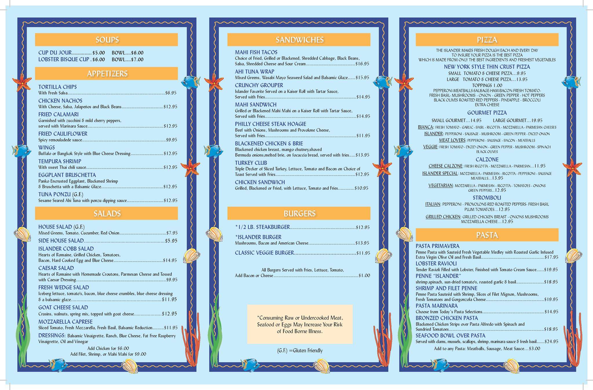 Menu at The Islander Grill and Tiki Bar, Palm Beach Shores