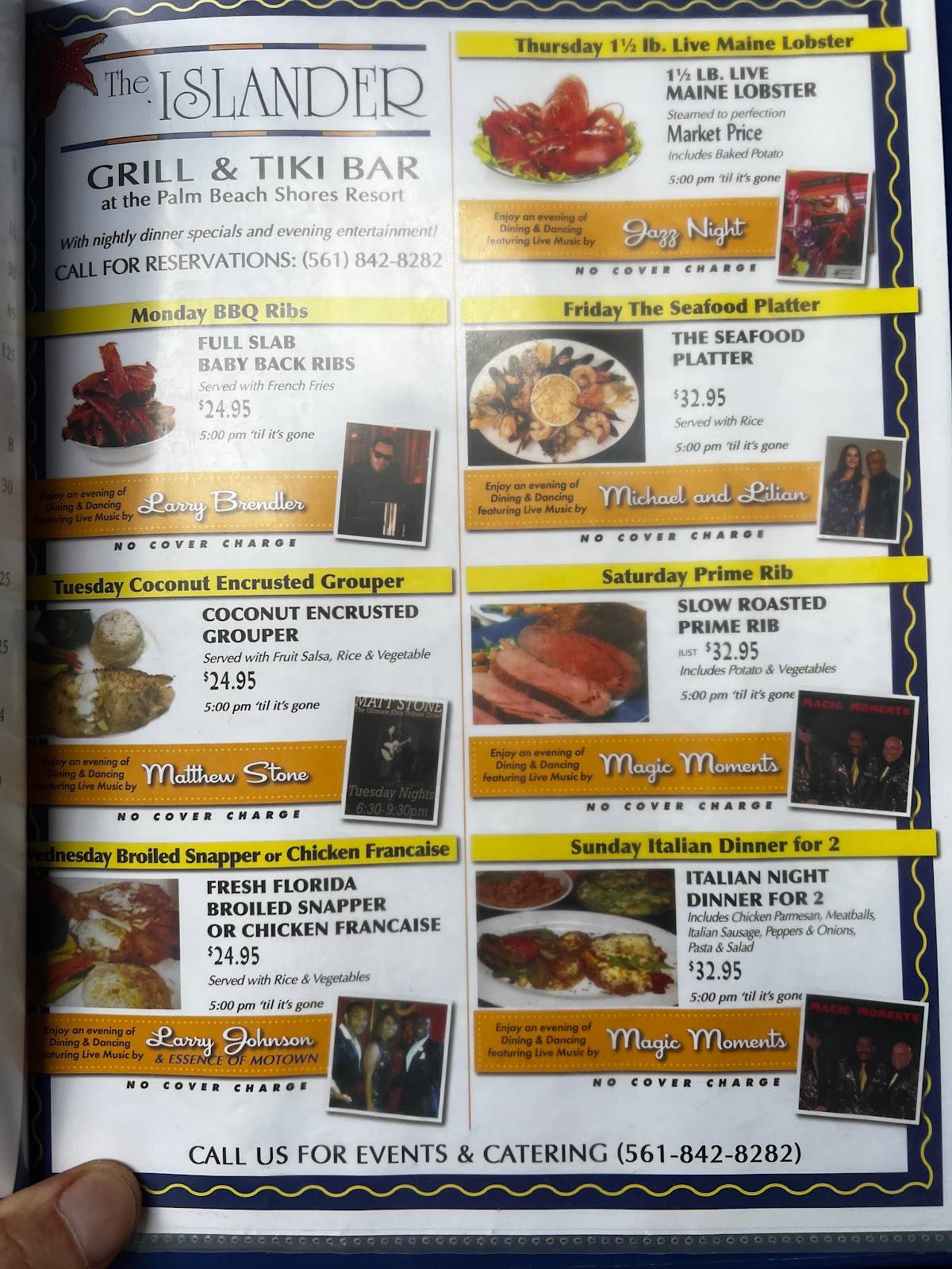 Menu at The Islander Grill and Tiki Bar, Palm Beach Shores