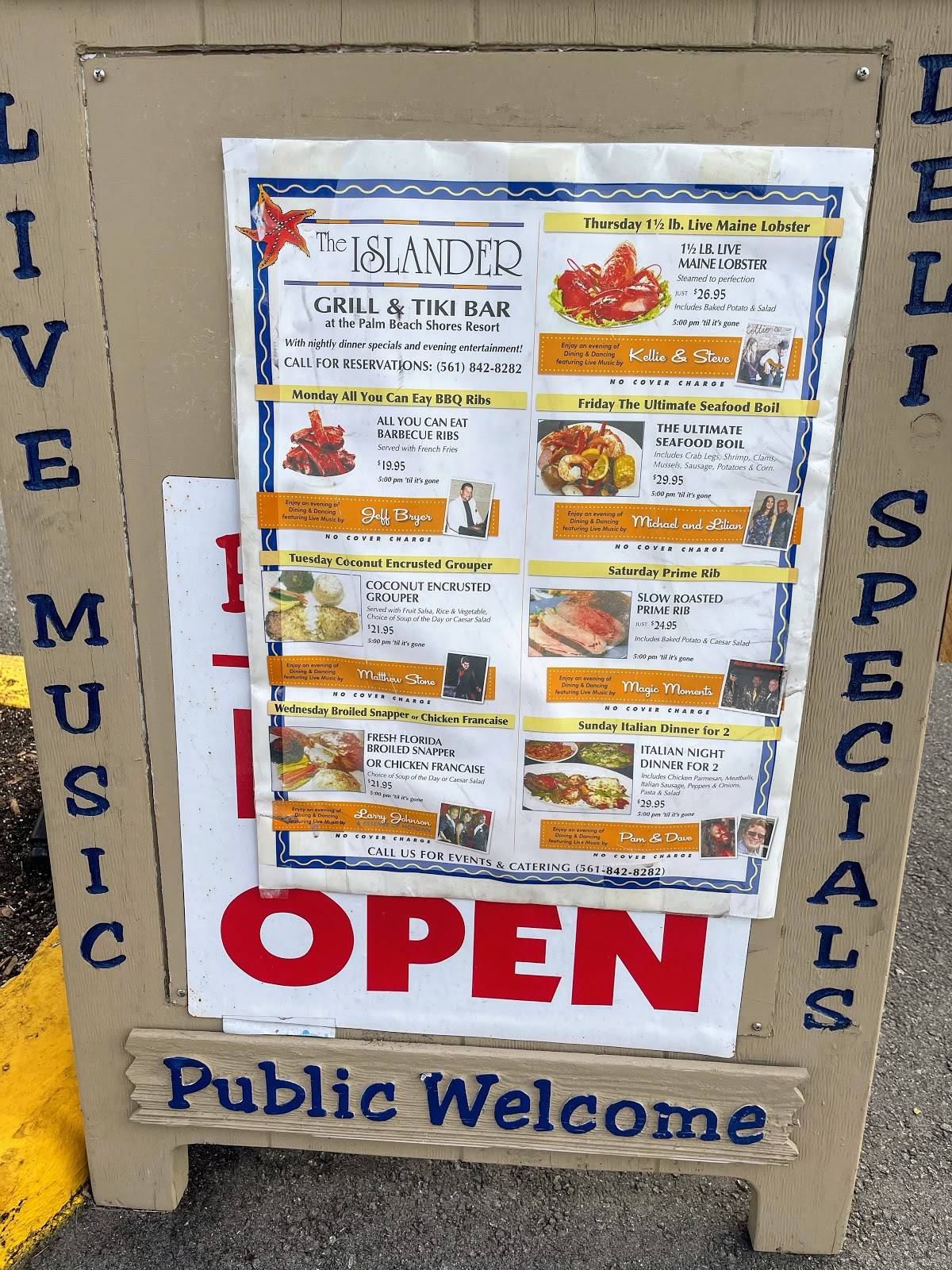 Menu at The Islander Grill and Tiki Bar, Palm Beach Shores
