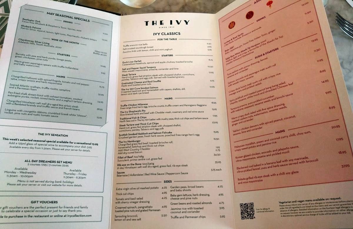 Menu at The Ivy Exeter restaurant, Exeter
