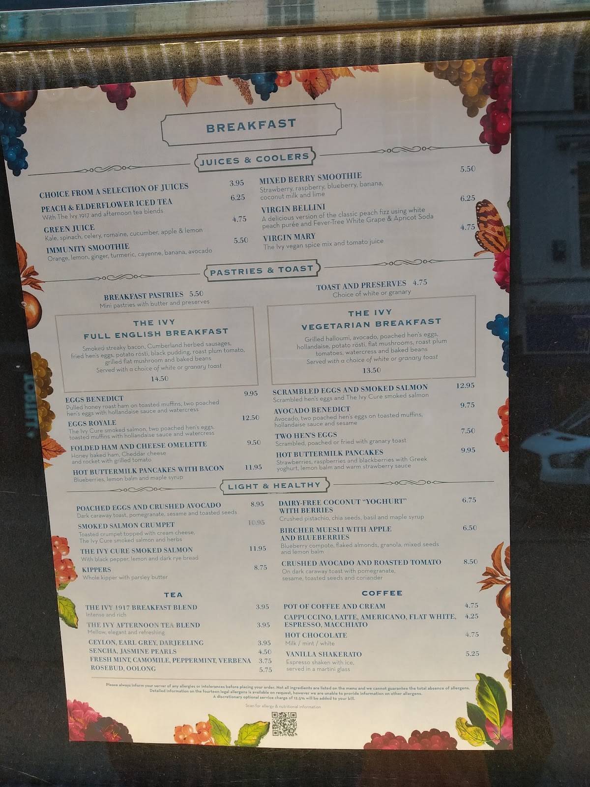 Menu at The Ivy Exeter restaurant, Exeter