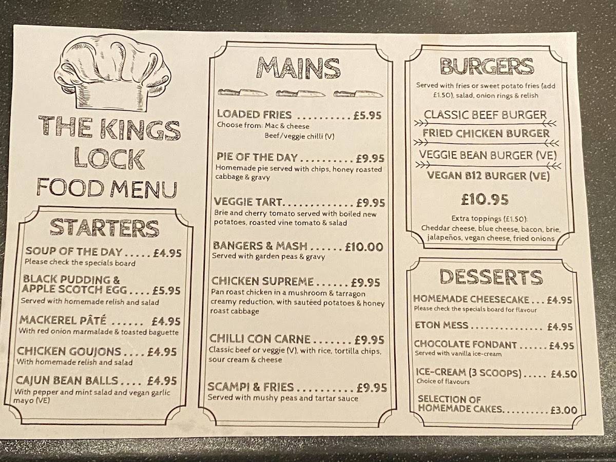 Menu at The Kings Lock Inn pub & bar, Middlewich, 1 Booth Ln