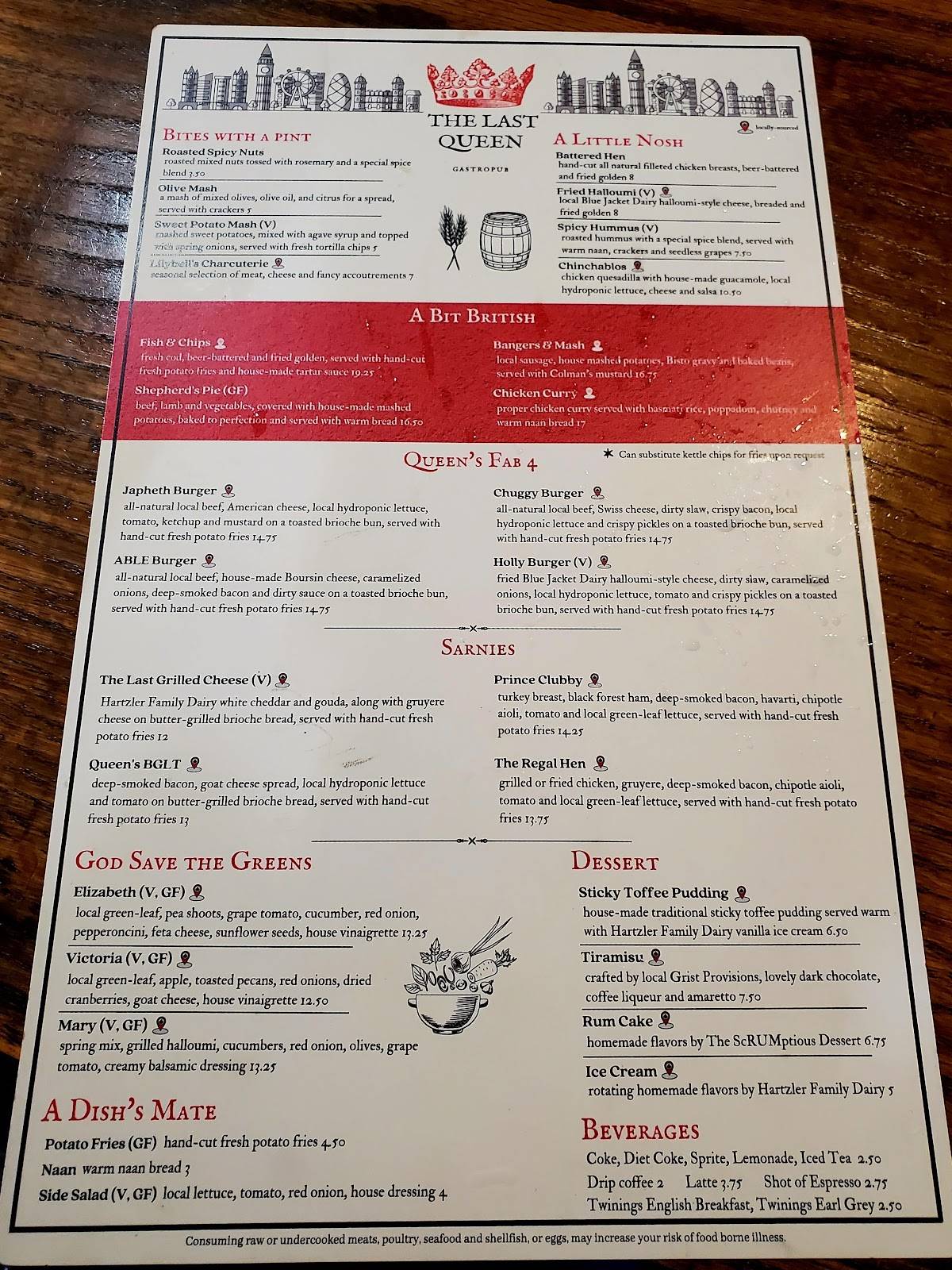 Menu at The Last Queen pub & bar, Enon