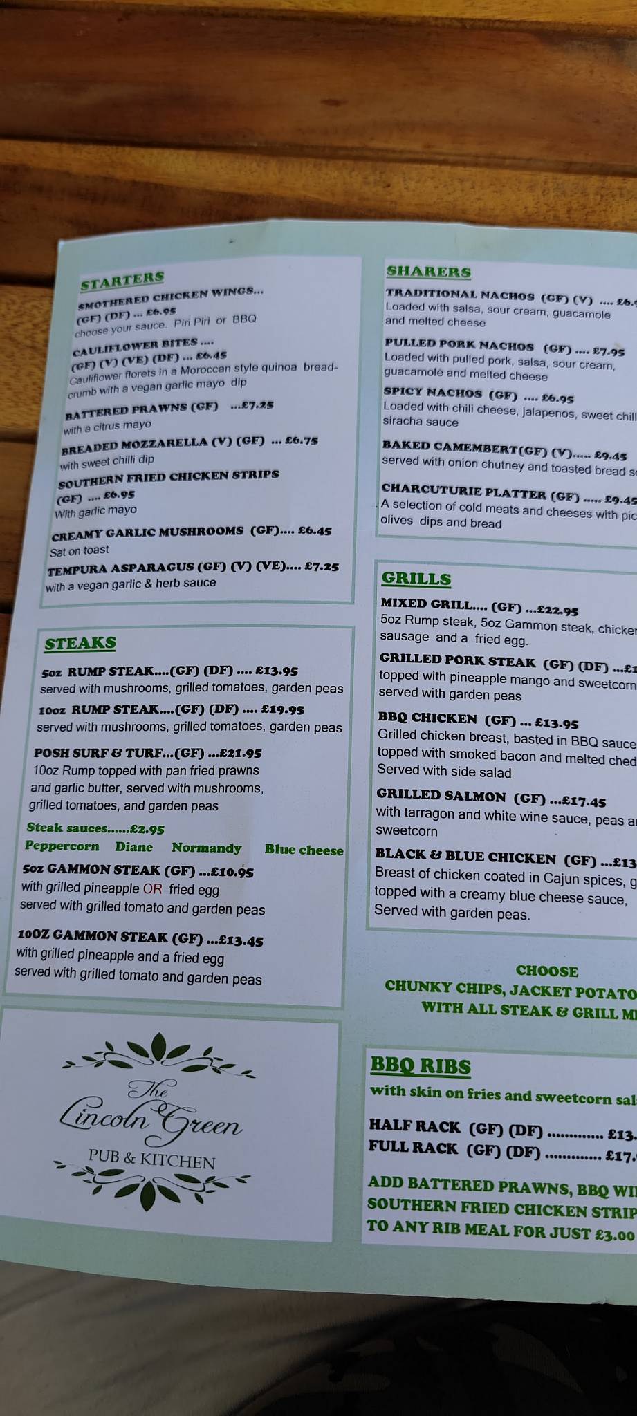 Menu at The Lincoln Green pub & bar, Lincoln
