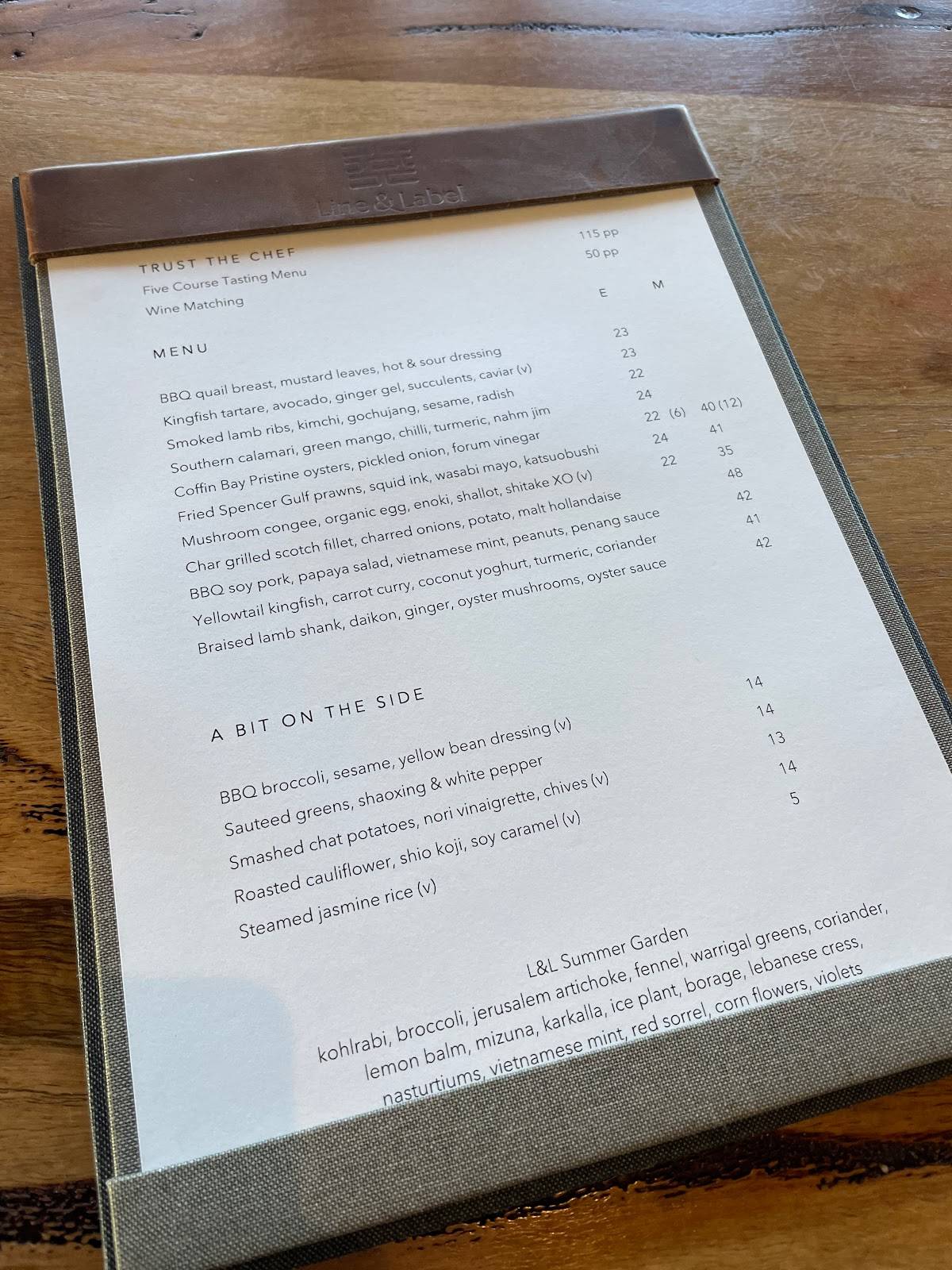 Menu at The Line & Label Restaurant at Peter Teakle Wines, Port Lincoln