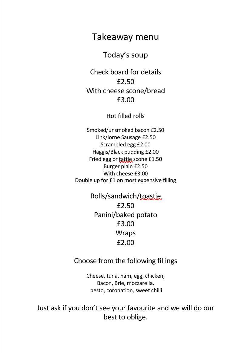 Menu at The Little Acorn Cafe, Methven