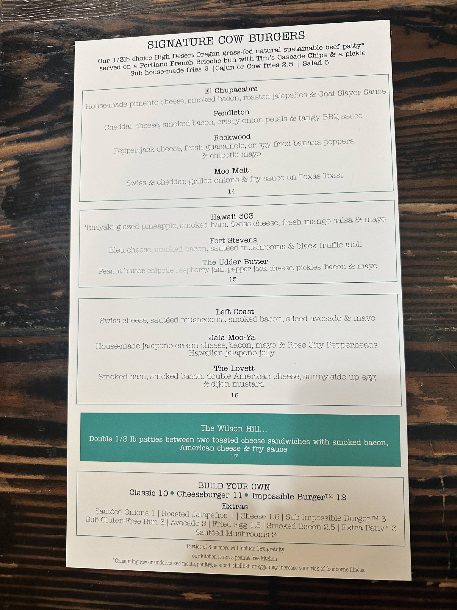Menu at The Local Cow fast food, Gresham
