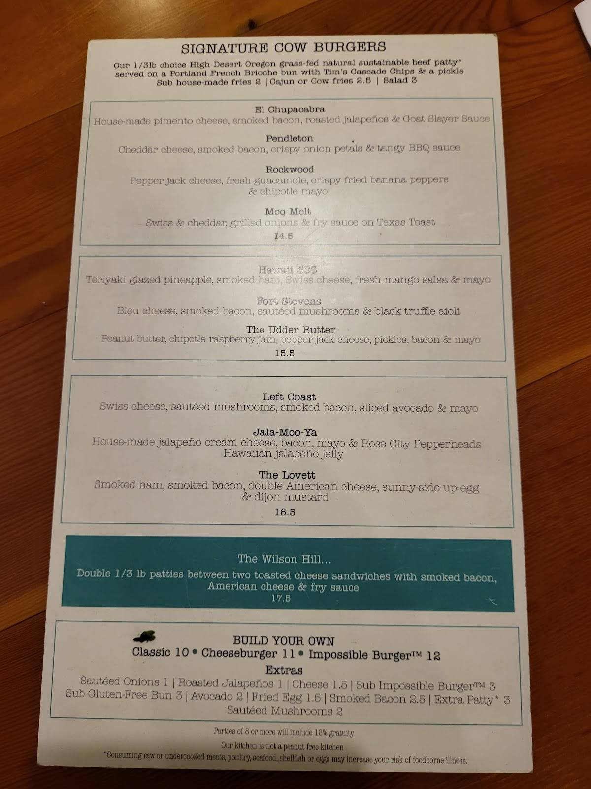 Menu at The Local Cow fast food, Gresham